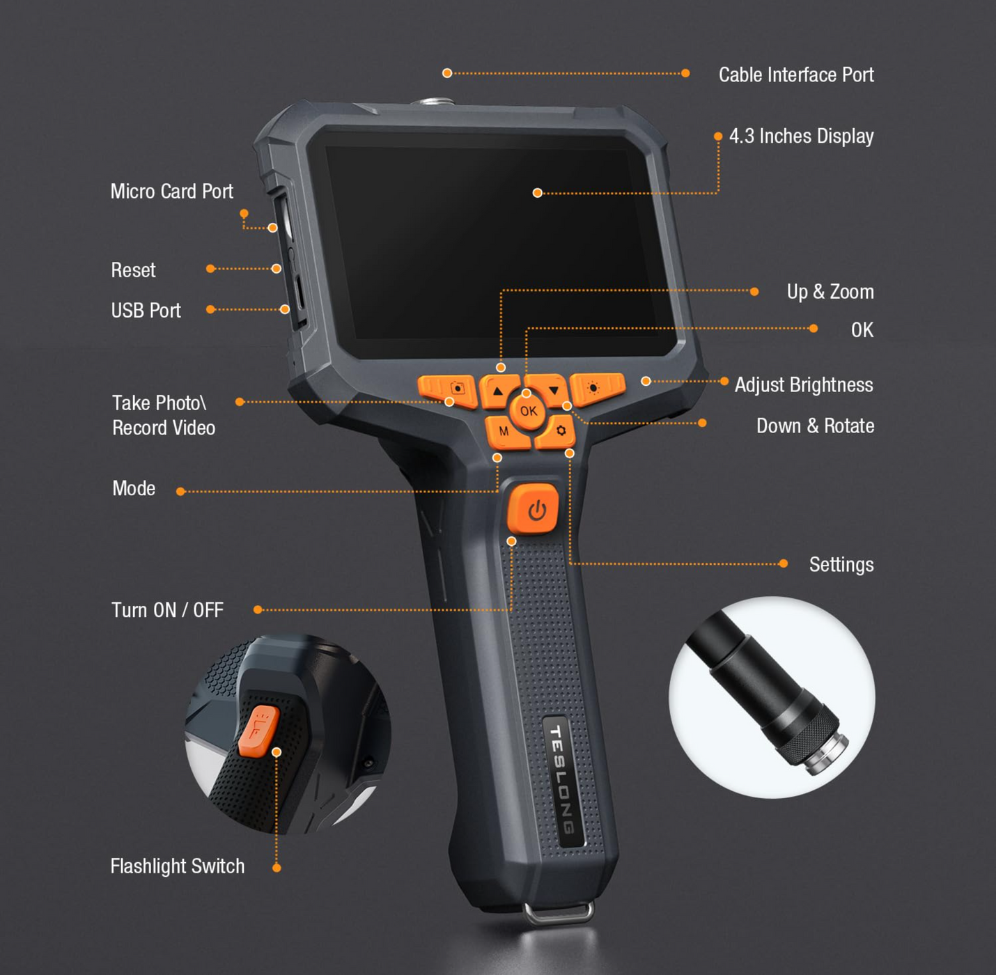 NTS430 Pistol Grip Inspection Camera | Teslong 4.3" HD Industrial Endoscope