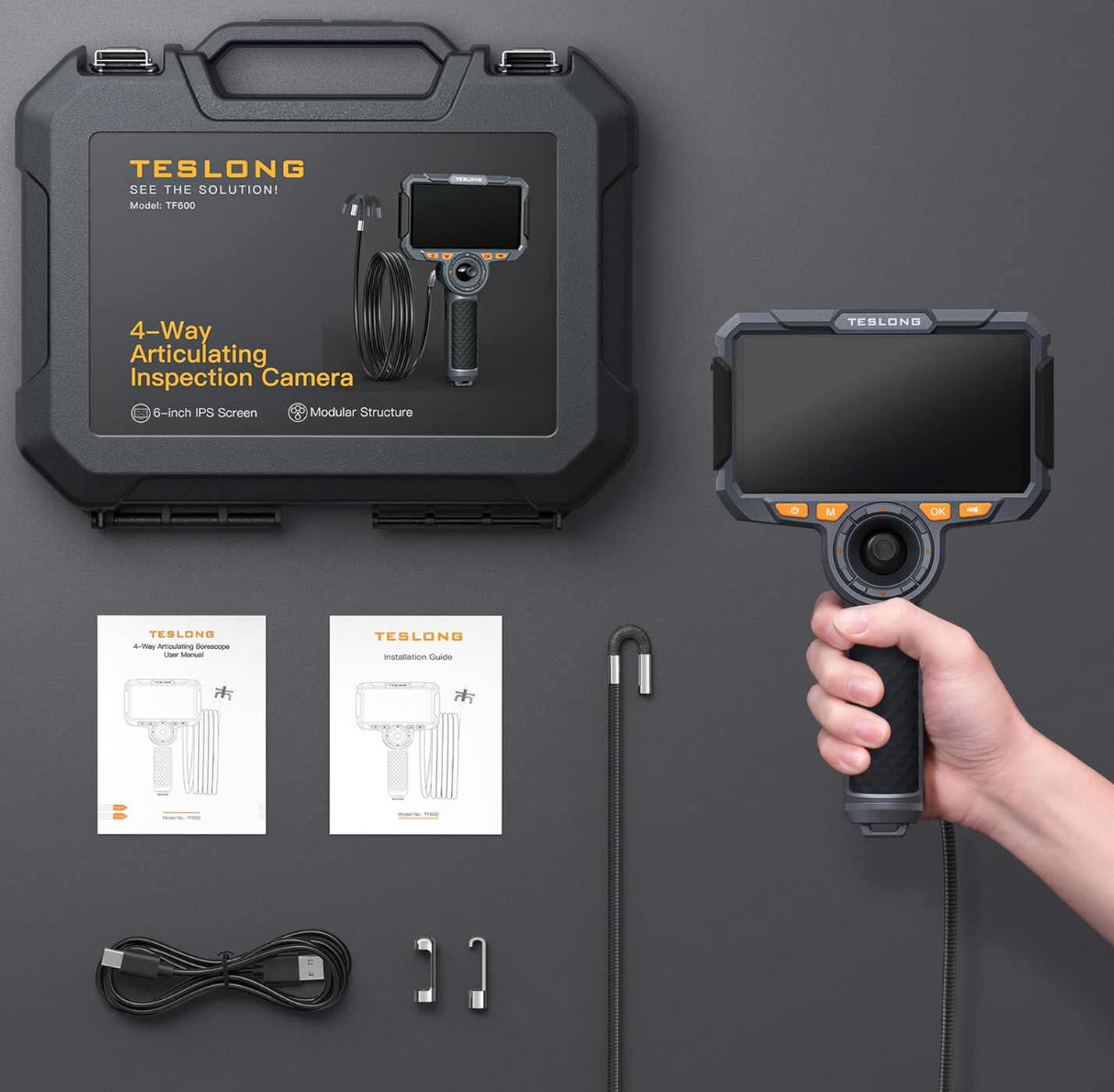 TF600 4-way Articulating Inspection Camera with Modular Design — Teslong